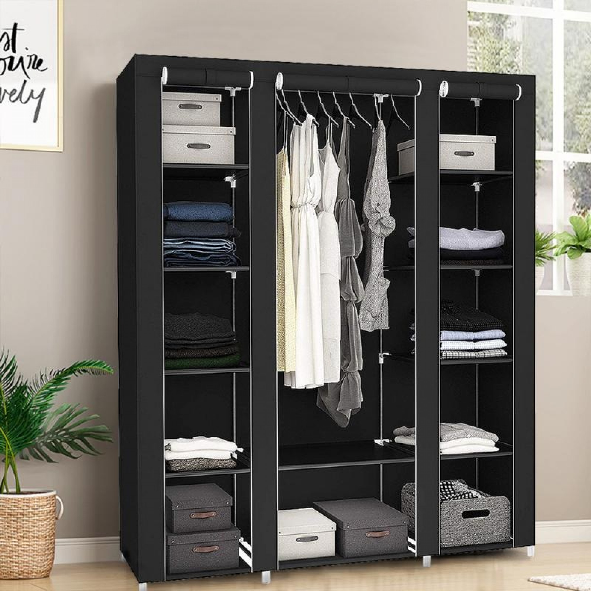 Folding 4 Door Wardrobe - Collapsible Wardrobe 88130 MDF (Medium ...