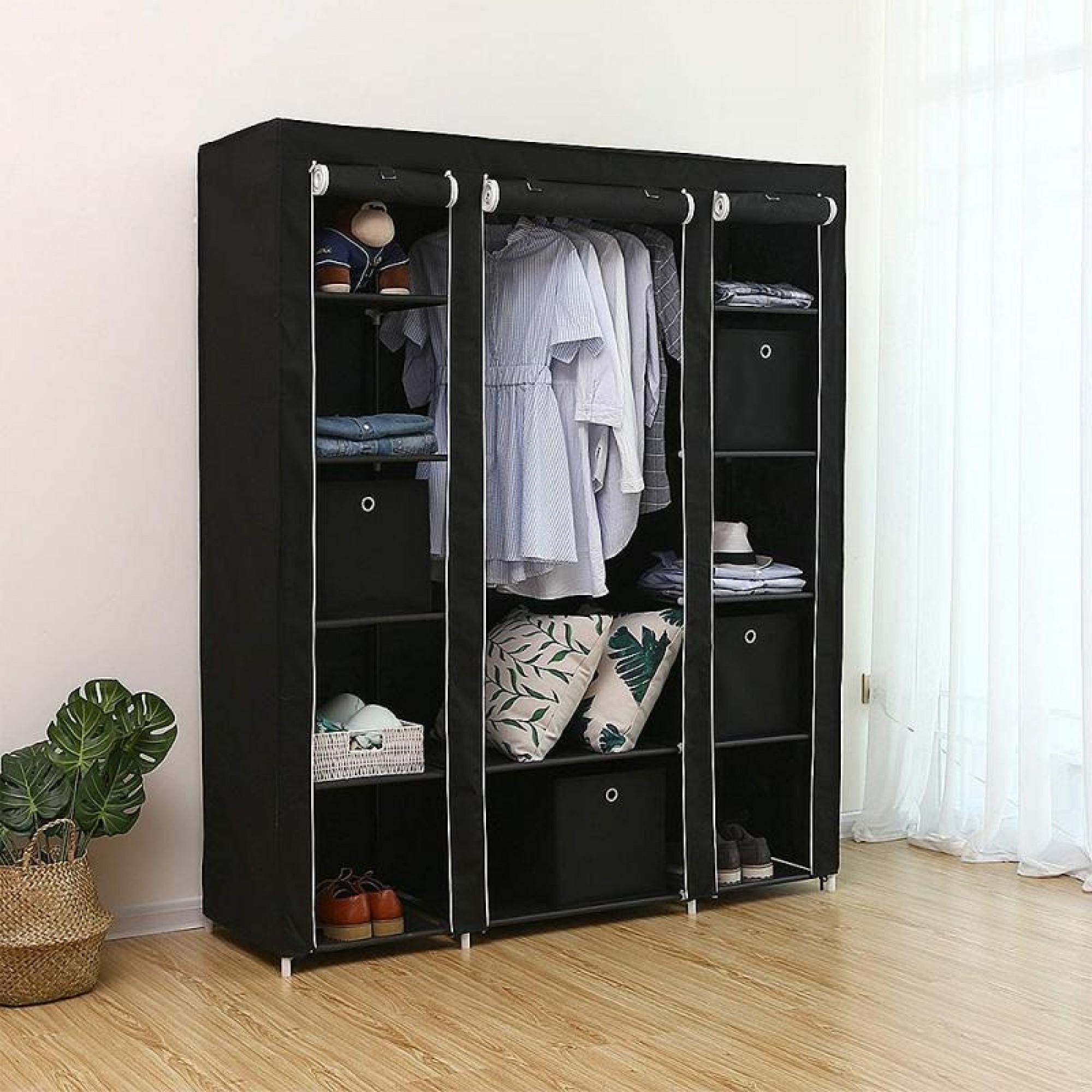 Folding 4 Door Wardrobe - Collapsible Wardrobe 88130 MDF (Medium ...